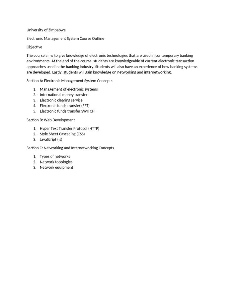 Electronic Management Course Outline | PDF