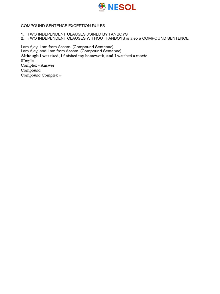 Day 17 - Compound Sentence Exception Rules | PDF