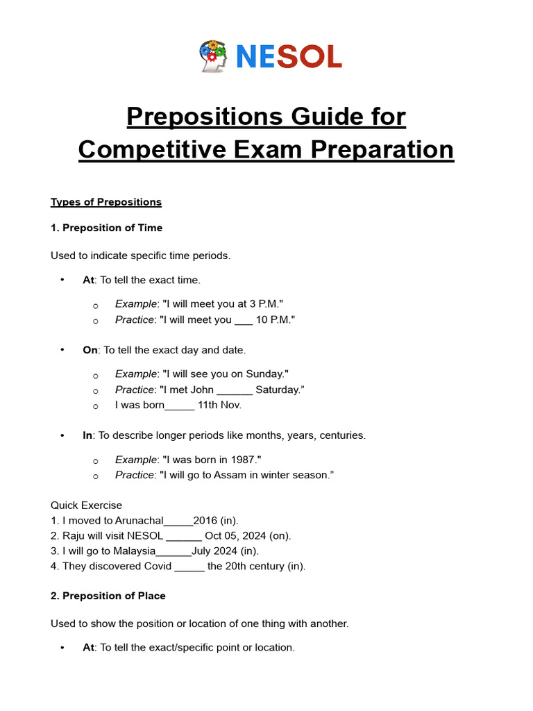 Day 16 - Preposition Notes | PDF
