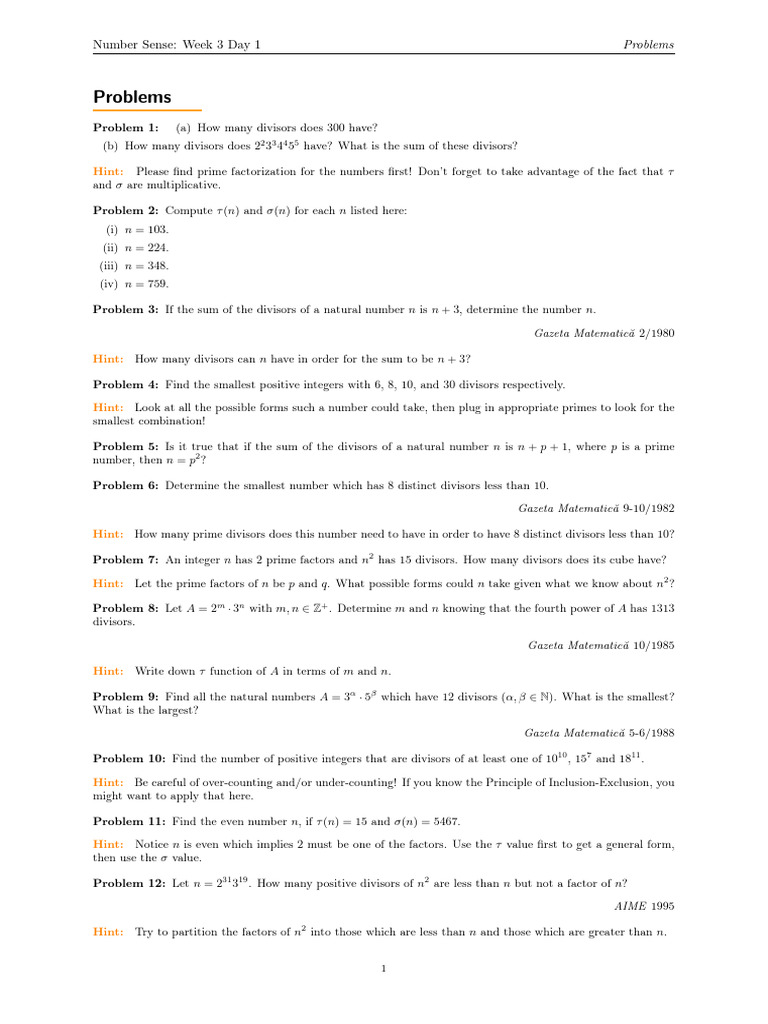 Week 3 Day 1 Problems | PDF