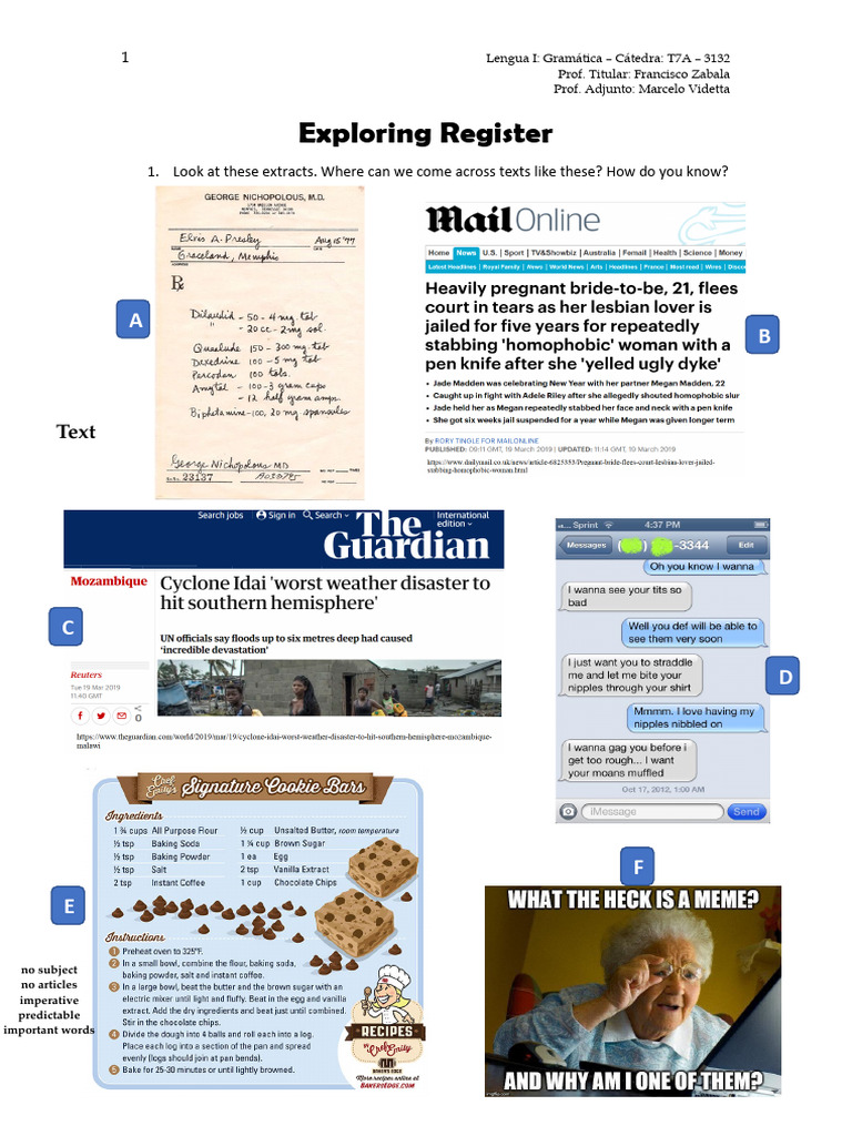 Class 1 - Register Worksheet | PDF | Human Communication | Language ...