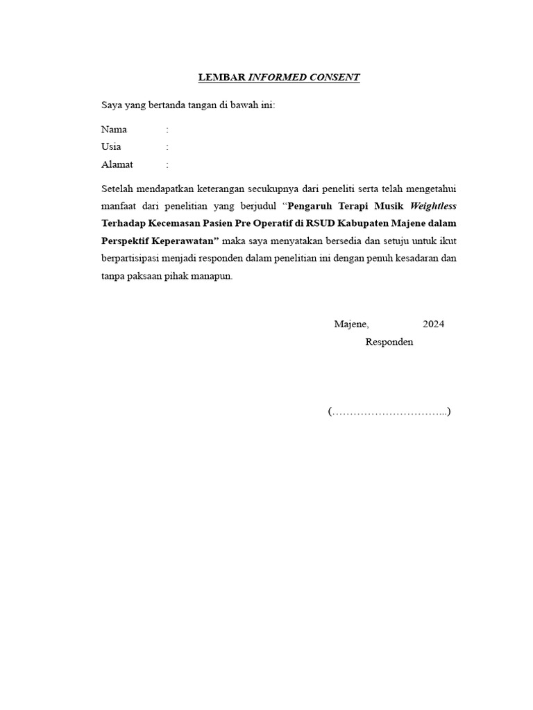 LEMBAR INFORMED CONSENT Dan KUESIONER - 095007 | PDF