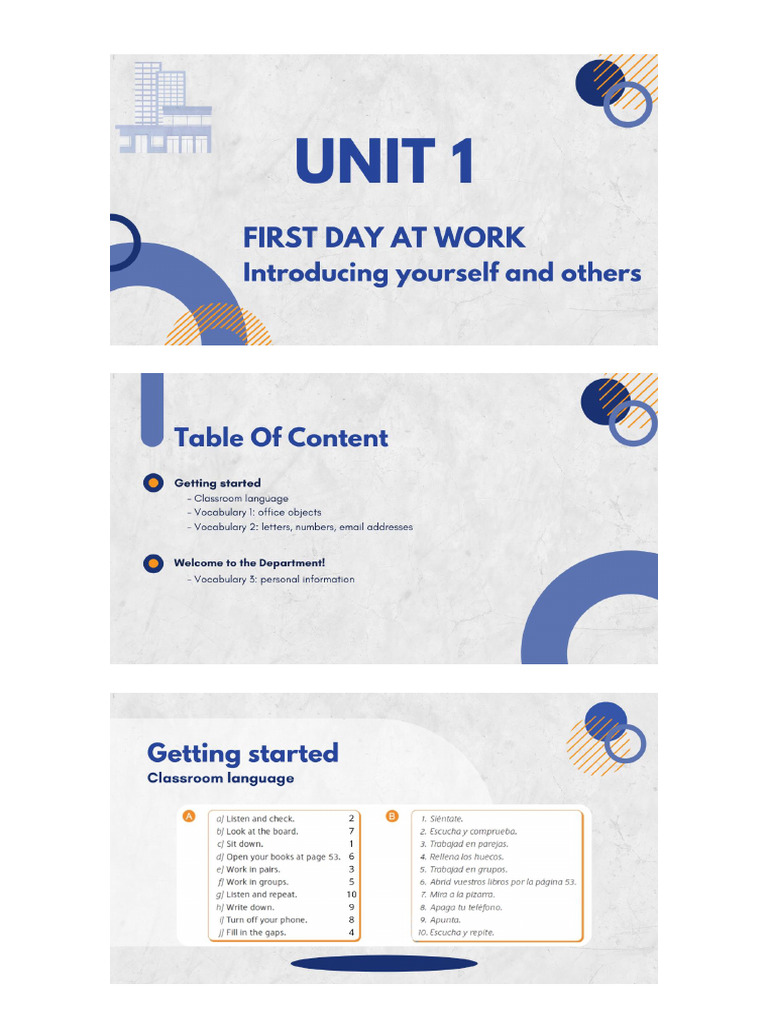 UNIT 1 FIRST DAY AT WORK (Part 1) | PDF