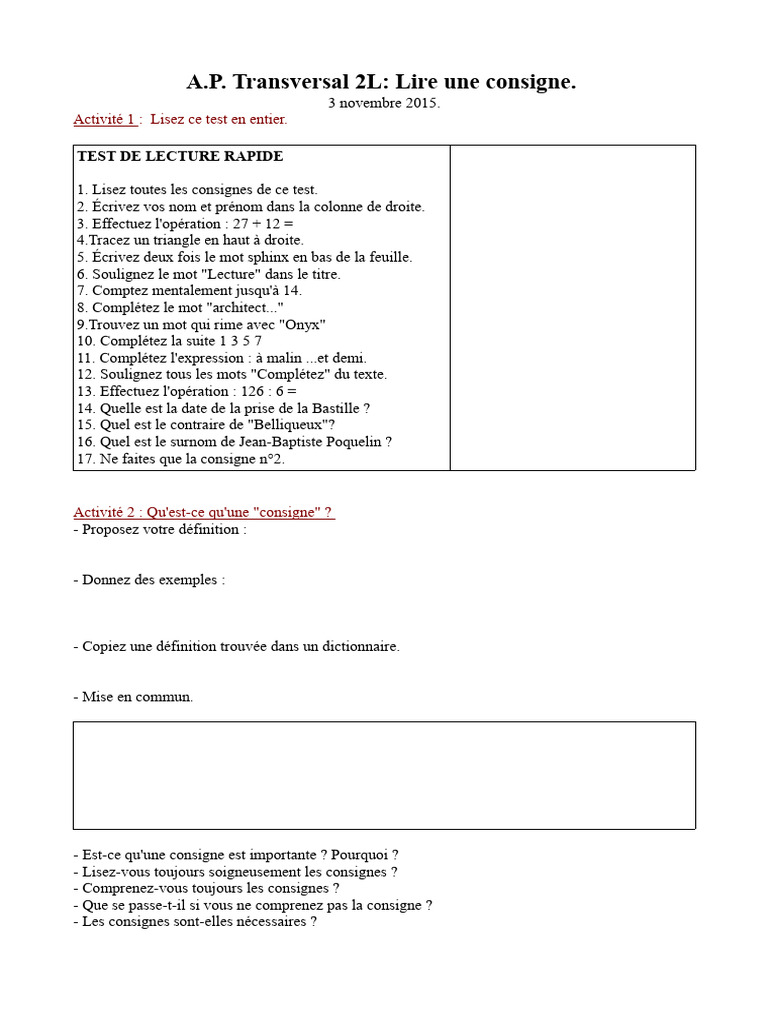 Séance Consignes | PDF