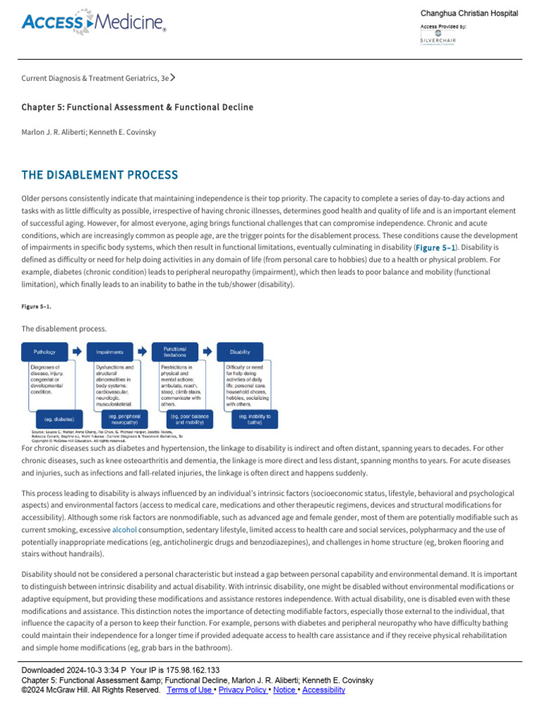 Chapter 5 - Functional Assessment & Amp Functional Decline | PDF | Chronic Condition | Disability