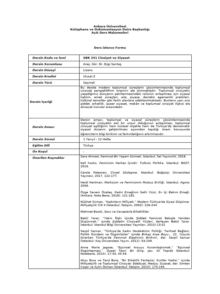 Cinsiyet Ve Siyaset Acik Ders IÌ Zlence | PDF