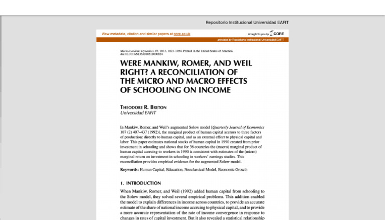 Breton, T. R. (2013) - (Q2) Were Mankiw, Romer, and Weil, Right A Reconciliation of The Micro ...