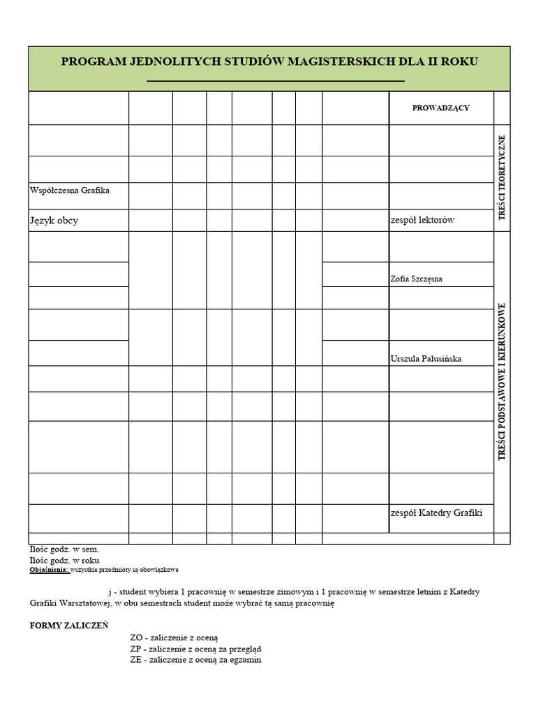 Program Studiow 2024 2025 II Rok | PDF