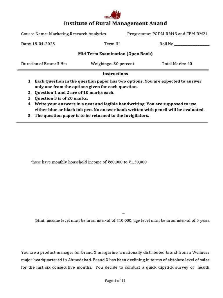 3.1 MRA Mid Term Compiled Question Paper (40 Marks) | PDF