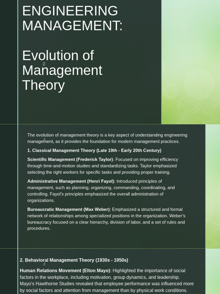 Topic 1.1 Evolution of Engineering Management Bacomo | PDF