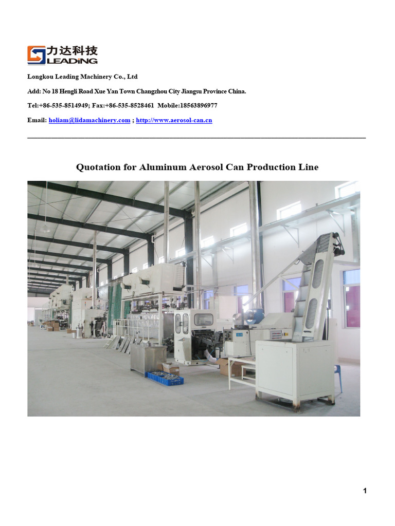 Technical Parameters For Aerosol Can Line 35-53mm | PDF