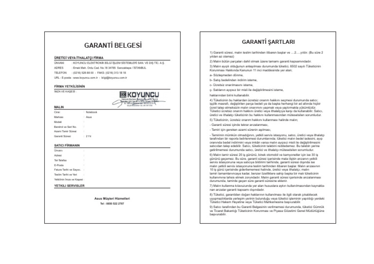 Garanti Belgesi-Notebook | PDF