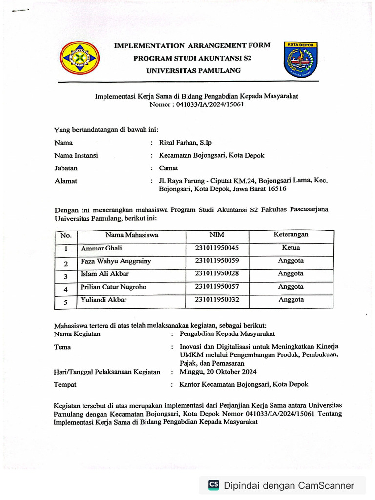 Implementation Arrangement Form - Mak | PDF