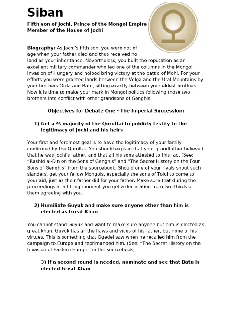 Character Sheet - Siban | PDF