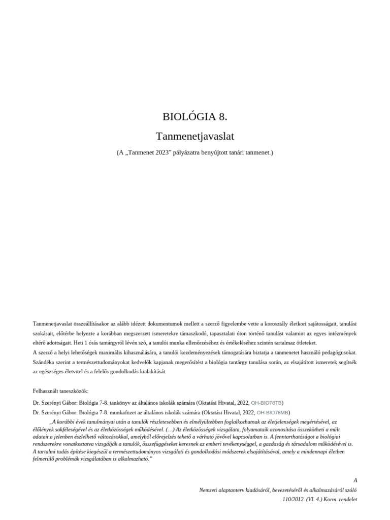 Biologia_8_tanmenet | PDF