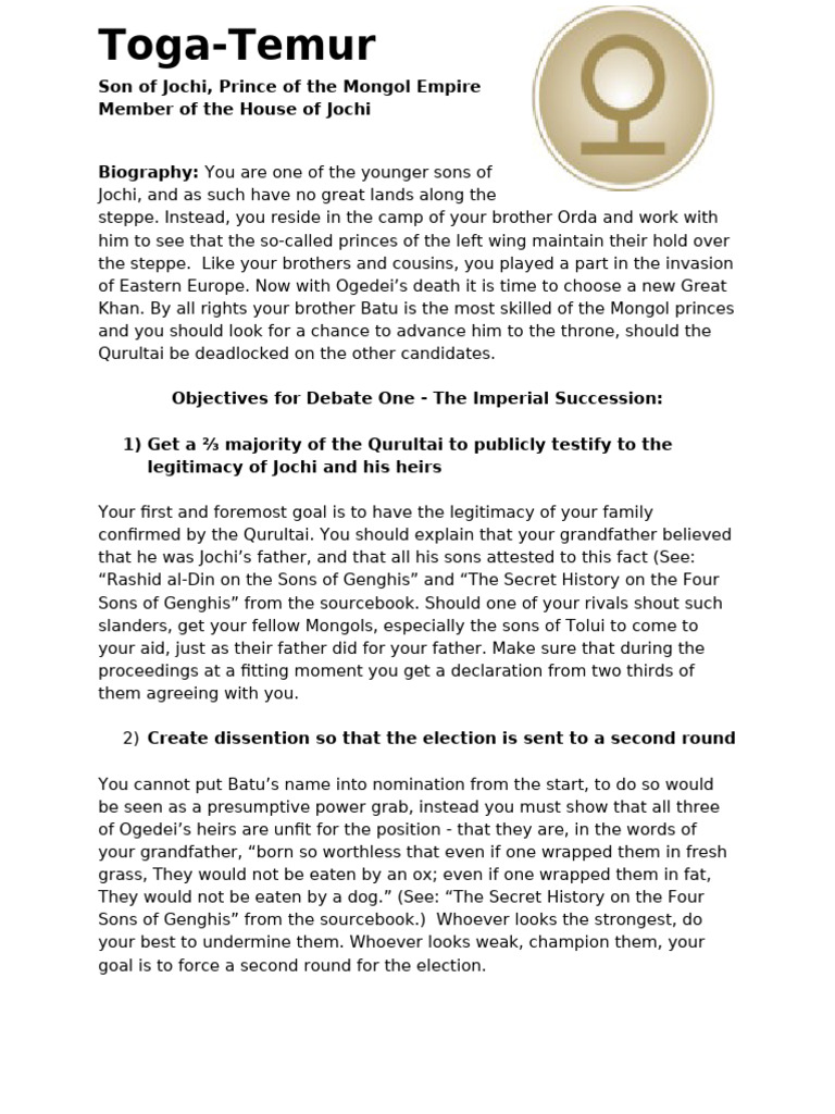 Character Sheet - Toga-Temur | PDF