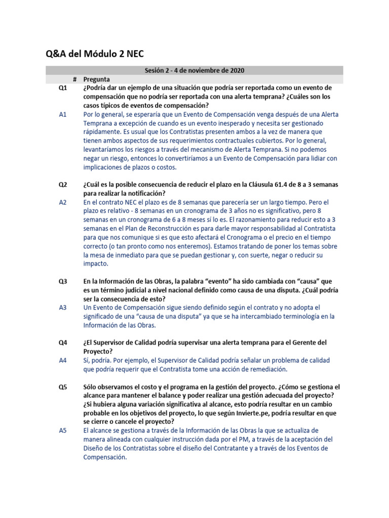 NEC Module 2 - QA Log ENG Answers Versión Español | PDF