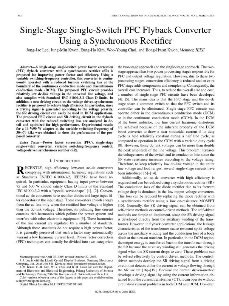 Single Stage Single Switch Pfc Flyback Converter Using A Synchronous Rectifier Pdf