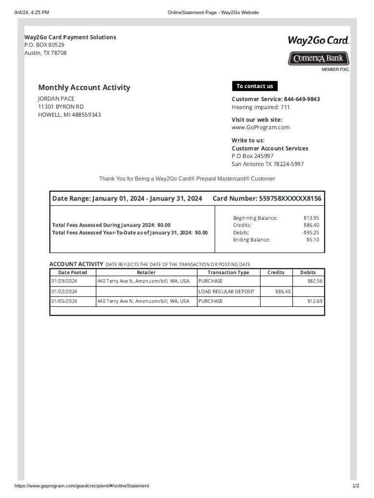 OnlineStatement Page - Way2Go Website - PDF January2 | PDF