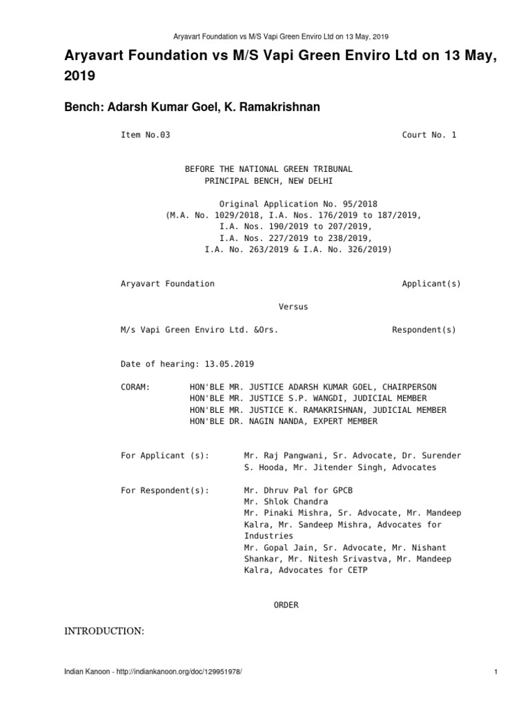 Pollution Case: Aryavart vs Vapi Green | PDF | Water Pollution | Law