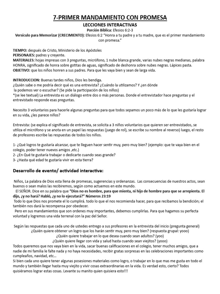 7-PRIMER MANDAMIENTO CON PROMESA - Lecciones interactivas | PDF