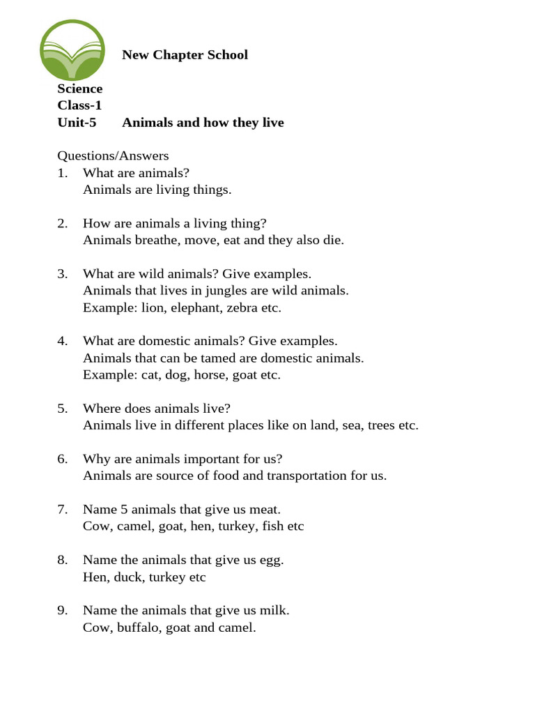 Unit-5 Animals and How They Live PDF | PDF | Science & Mathematics