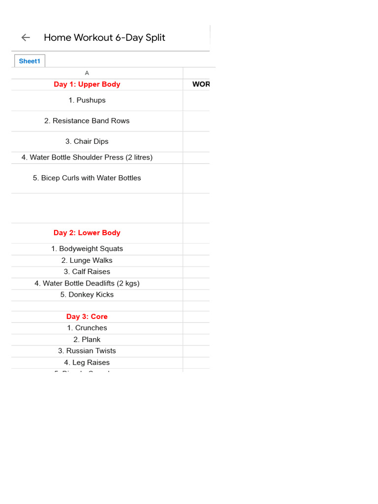 Home Workout 6-Day Split | PDF