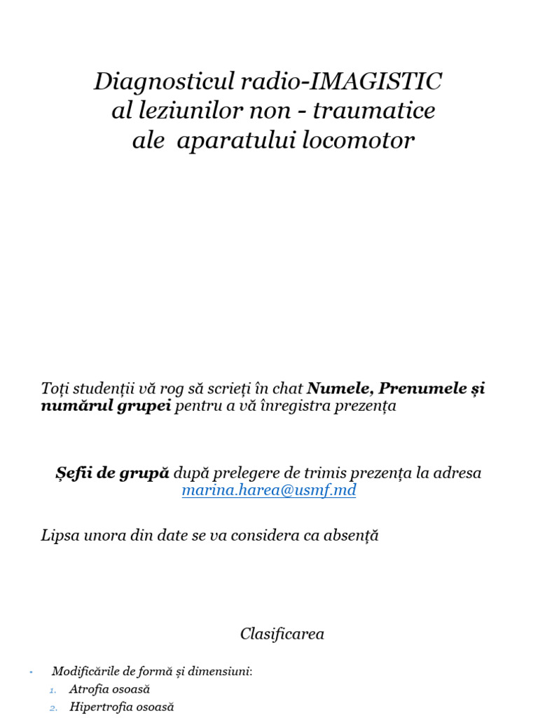 Diagnosticul Radio-IMAGISTIC Al Leziunilor Nontraumatice Ale Aparatului ...