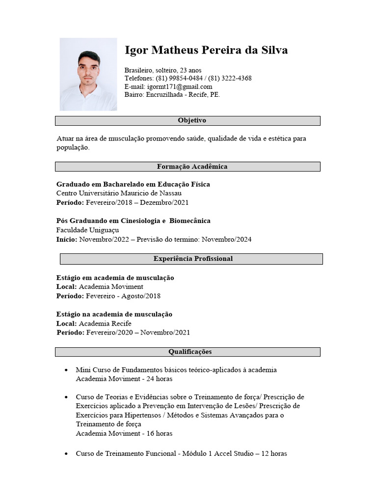 Curriculo IGOR MATHEUS 1107 atualizado | PDF