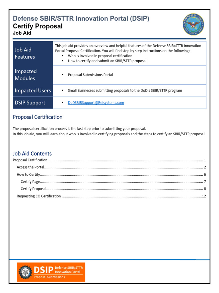 Proposal Submissions Certifications Job Aid | PDF