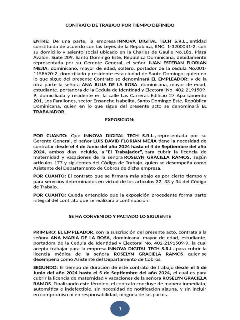Contrato de Trabajo Por Tiempo Definido | PDF