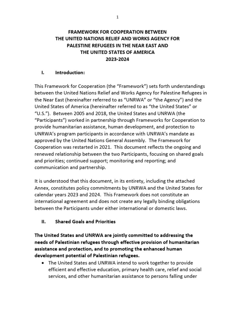 2023 2024 US UNRWA Framework For Cooperation FINAL | PDF | Unrwa ...