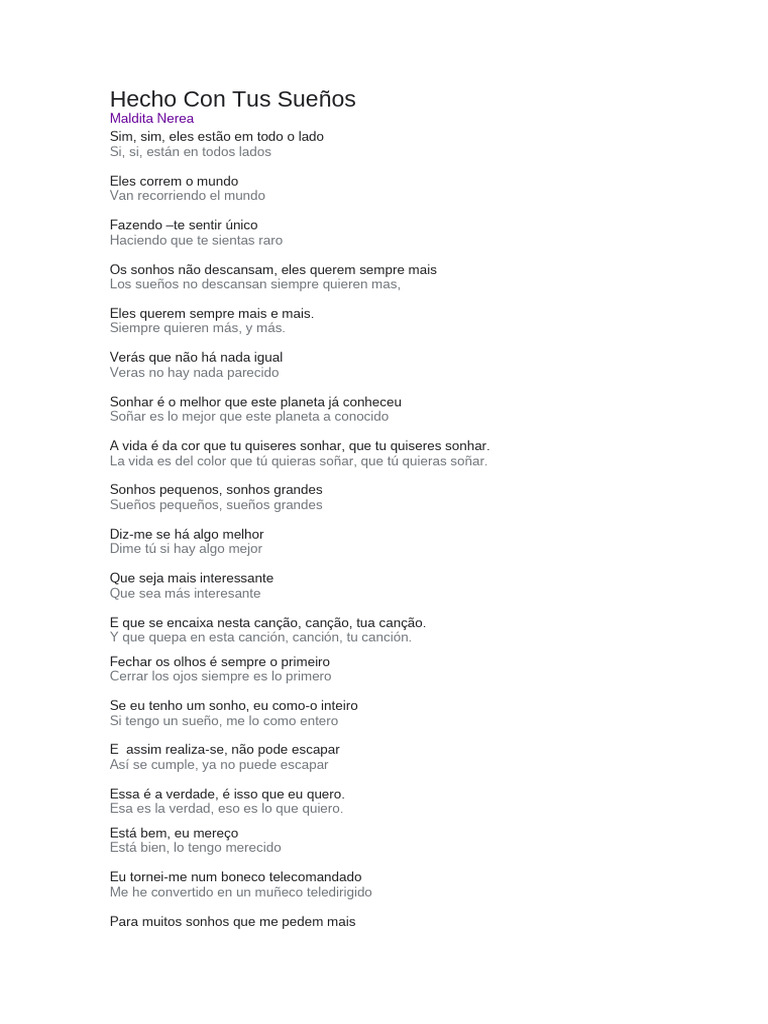 "Hecho Con Tus Sueños: Letra y Significado" | PDF