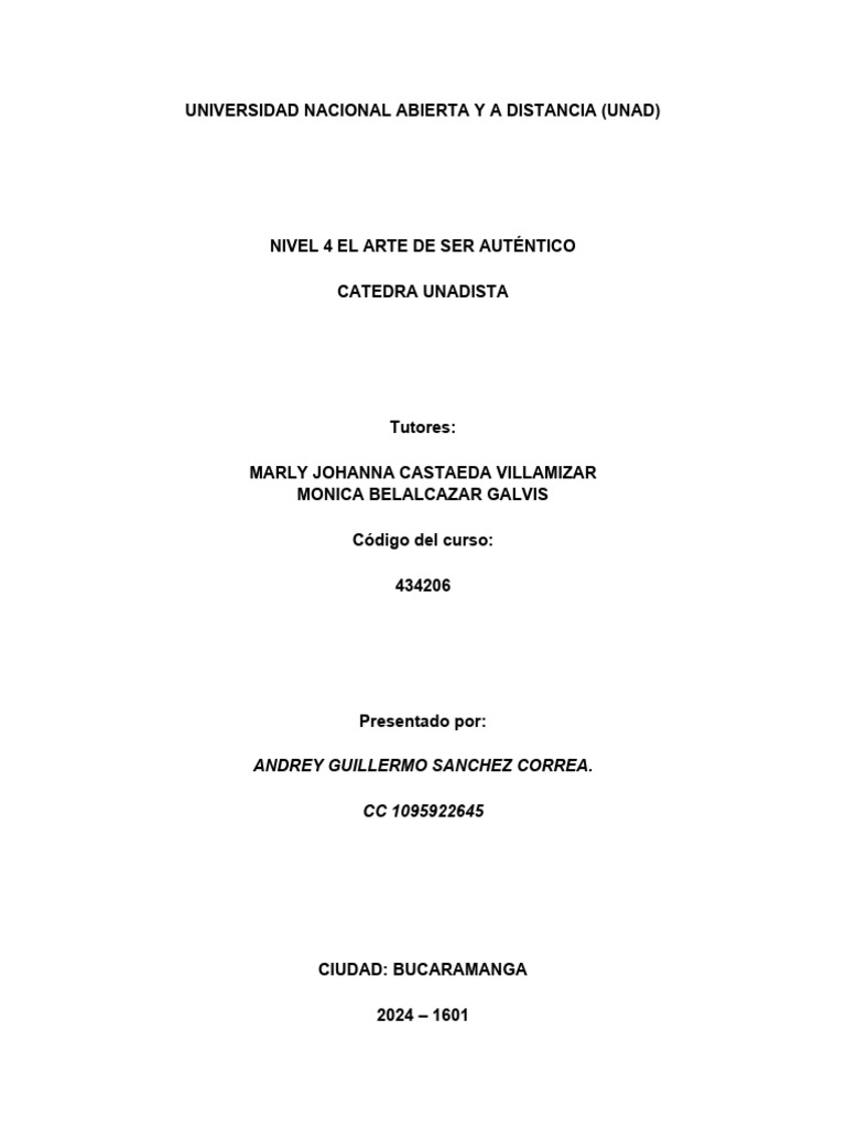 Unidad 3 - Nivel 4 - El Arte de Ser Auténtico 1 - Andrey Guillermo ...
