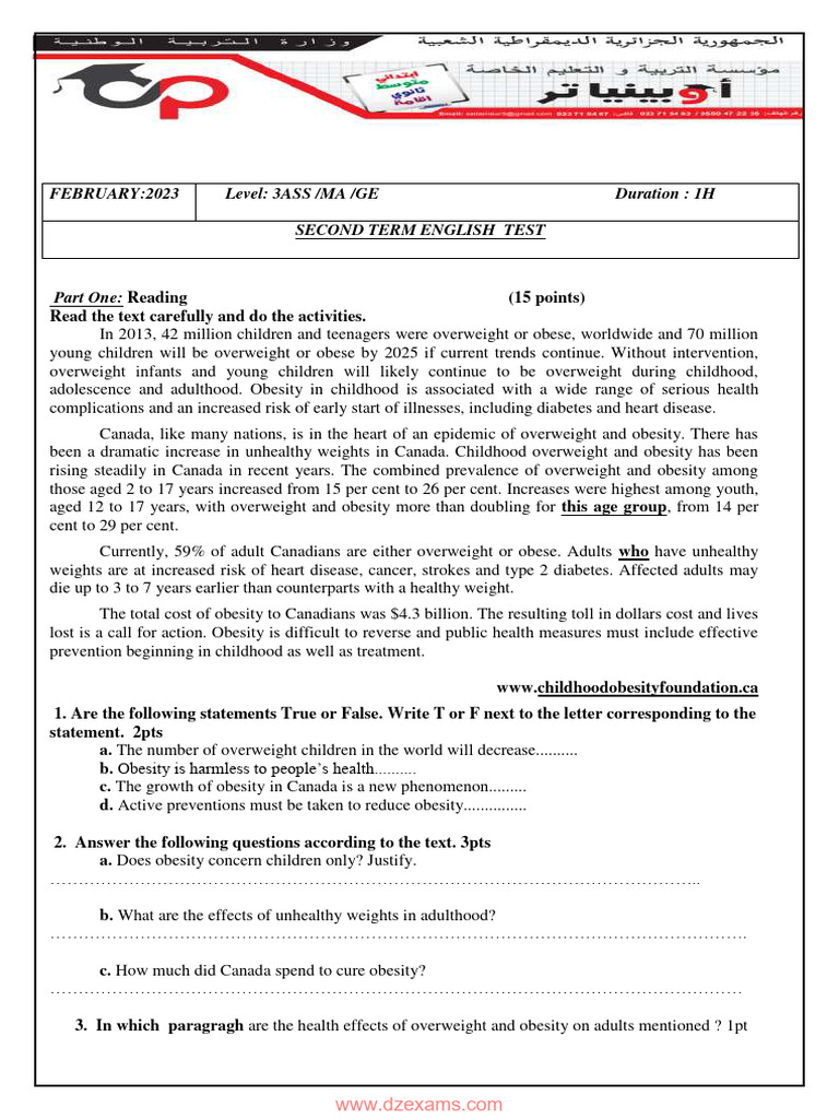Dzexams 3as Anglais 423864 | PDF