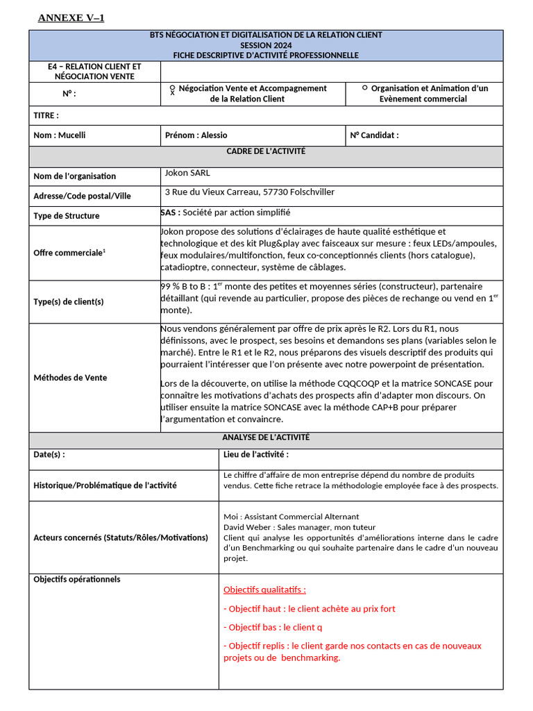 BTS NDRC 2024 E4 - Fiche Négociation Vente Et Accompagnement de La ...