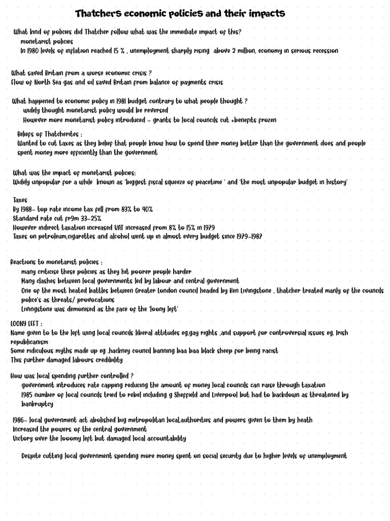 Thatcher Economic Policies | PDF