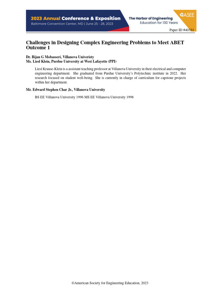 Challenges in Designing Complex Engineering Problems To Meet Abet ...