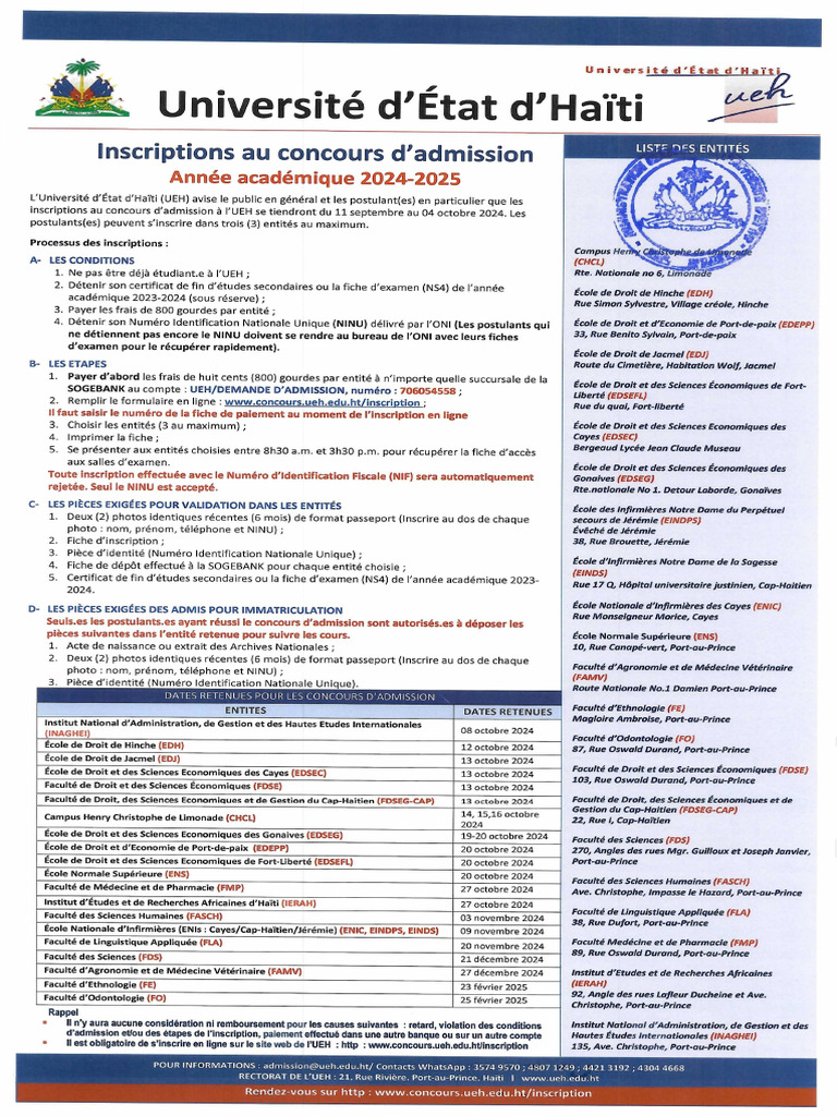 Affiche Dinscriptions Au Concours Dadmission A LUEH Pour Lanneae ...