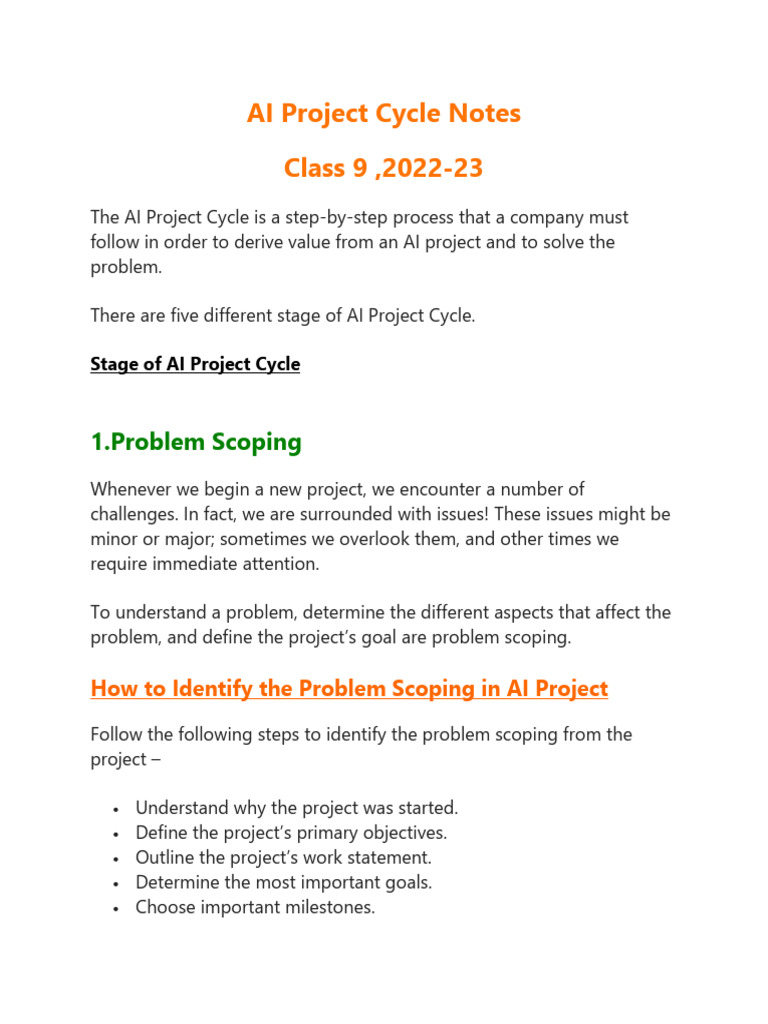 AI Project Cycle Class 9 Notes | PDF