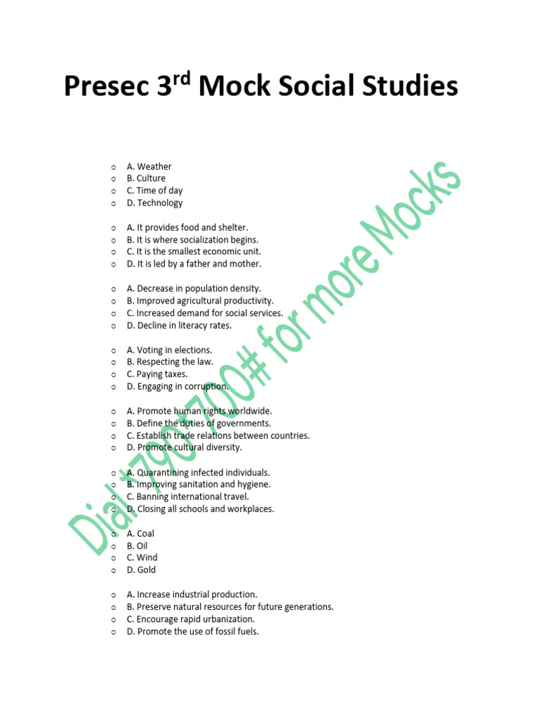 2024 WASSCEPresec 3 RD Mock Social Studies | PDF