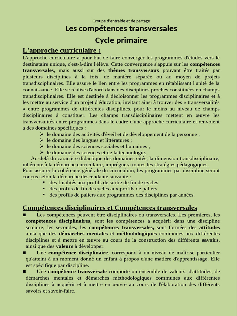 Les Compétences Transversales | PDF