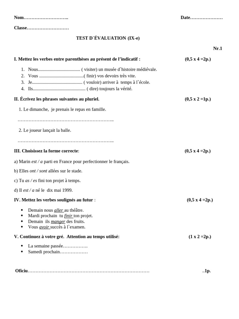 Test Clasa 9 | PDF