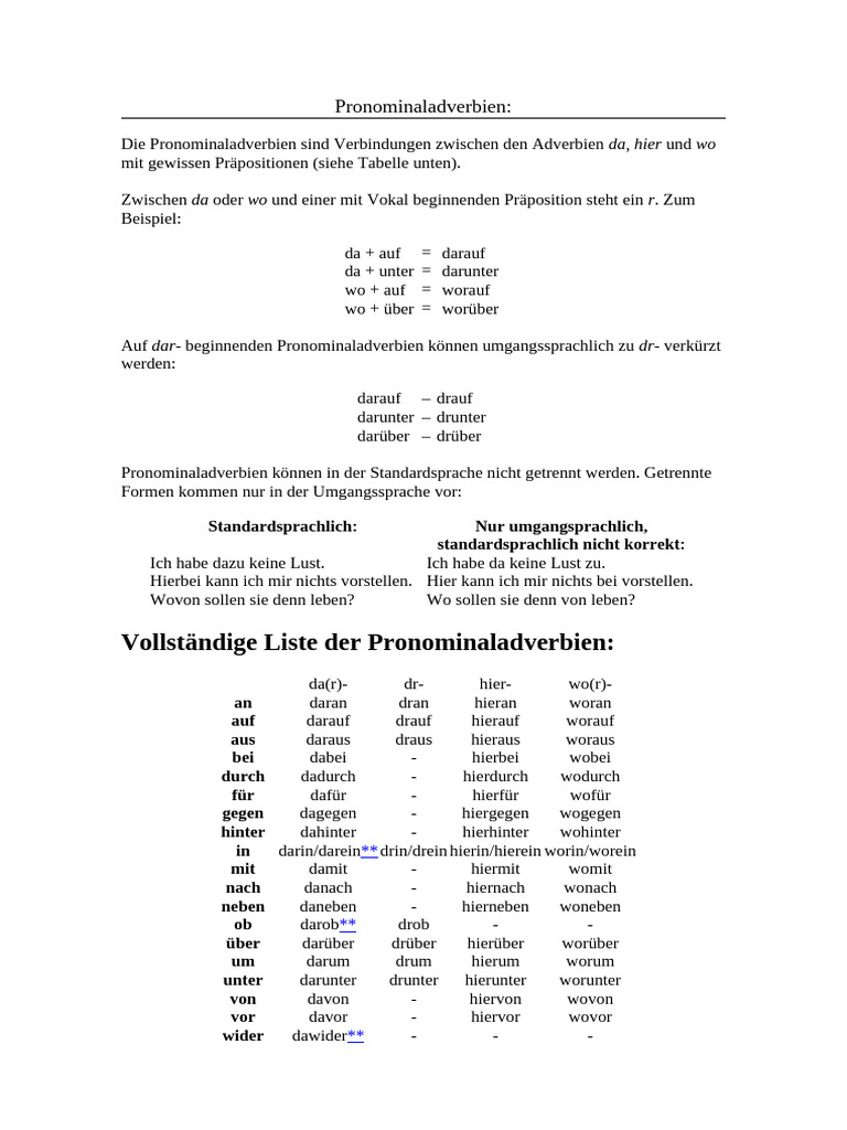 Pronominaladverbien 1 | PDF