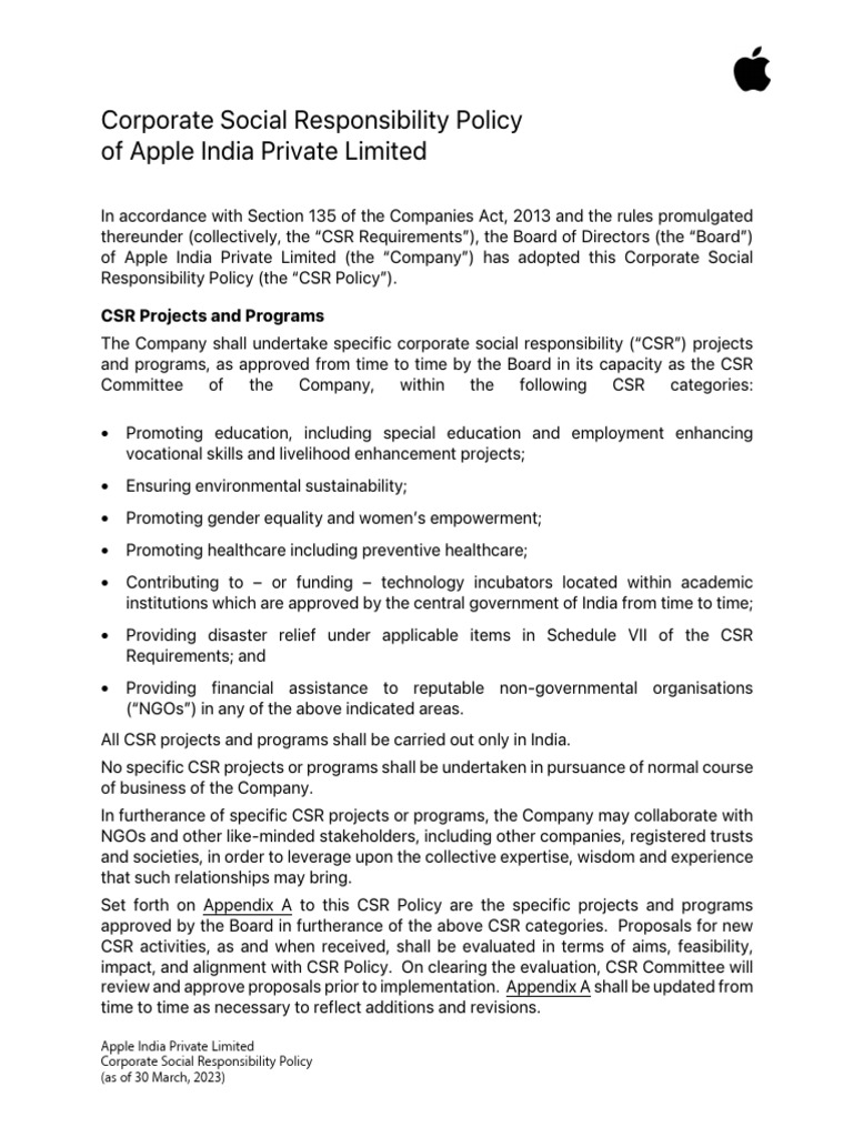 Apple-India-CSR-Policy | PDF