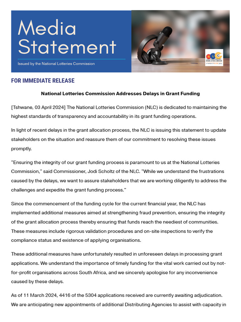 NLC Media Statement Grant Funding Delays | PDF | Finance & Money ...