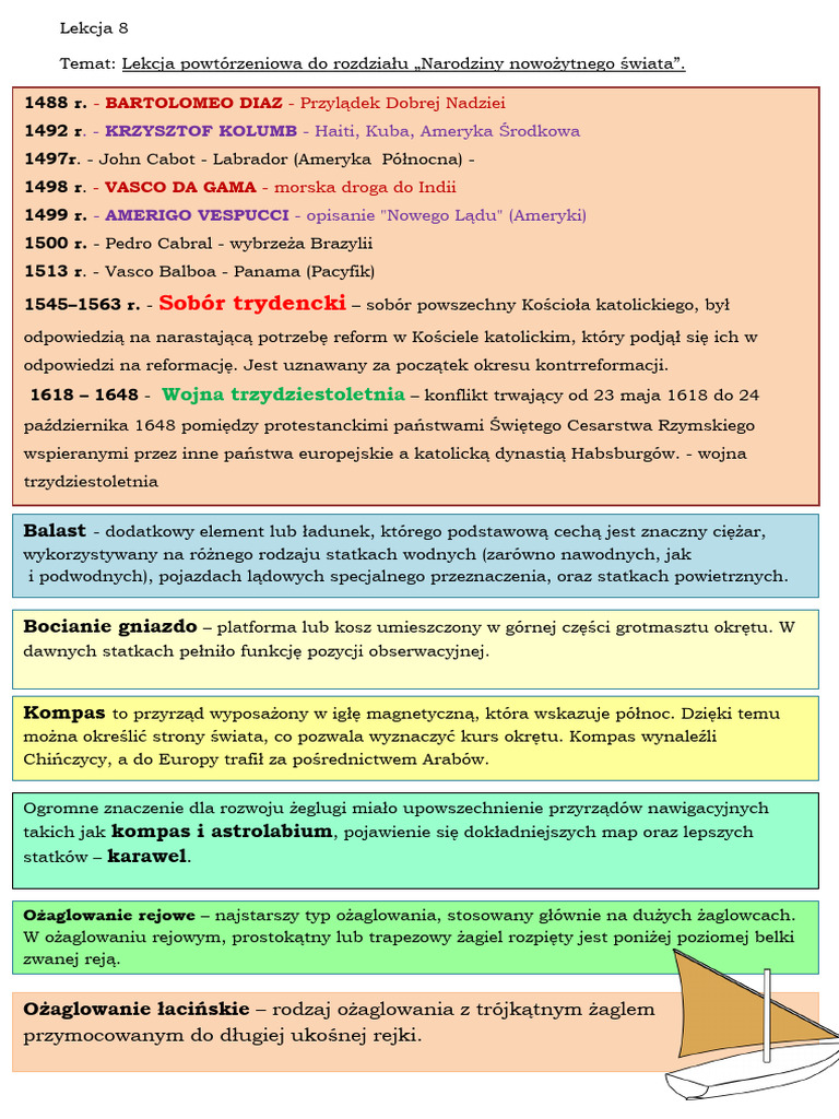 Lekcja 8 Lekcja Powtorzeniowa Do Rozdzialu Narodziny Nowozytnego Swiata. Klasa 6 | PDF