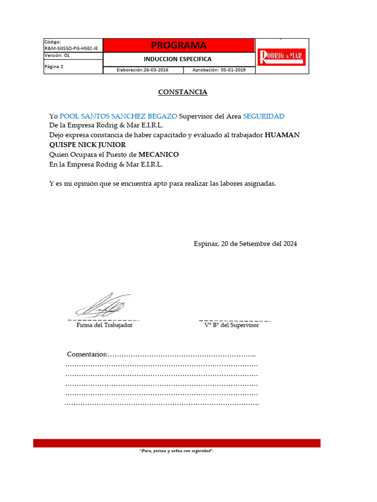 Constancia HUAMAN QUISPE NICK JUNIOR - ACTUAL | PDF | Negocios | Finanzas y dinero