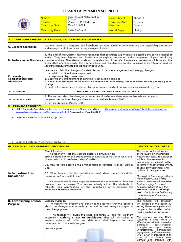 Grade 7 Lesson Exemplar For Demo | PDF