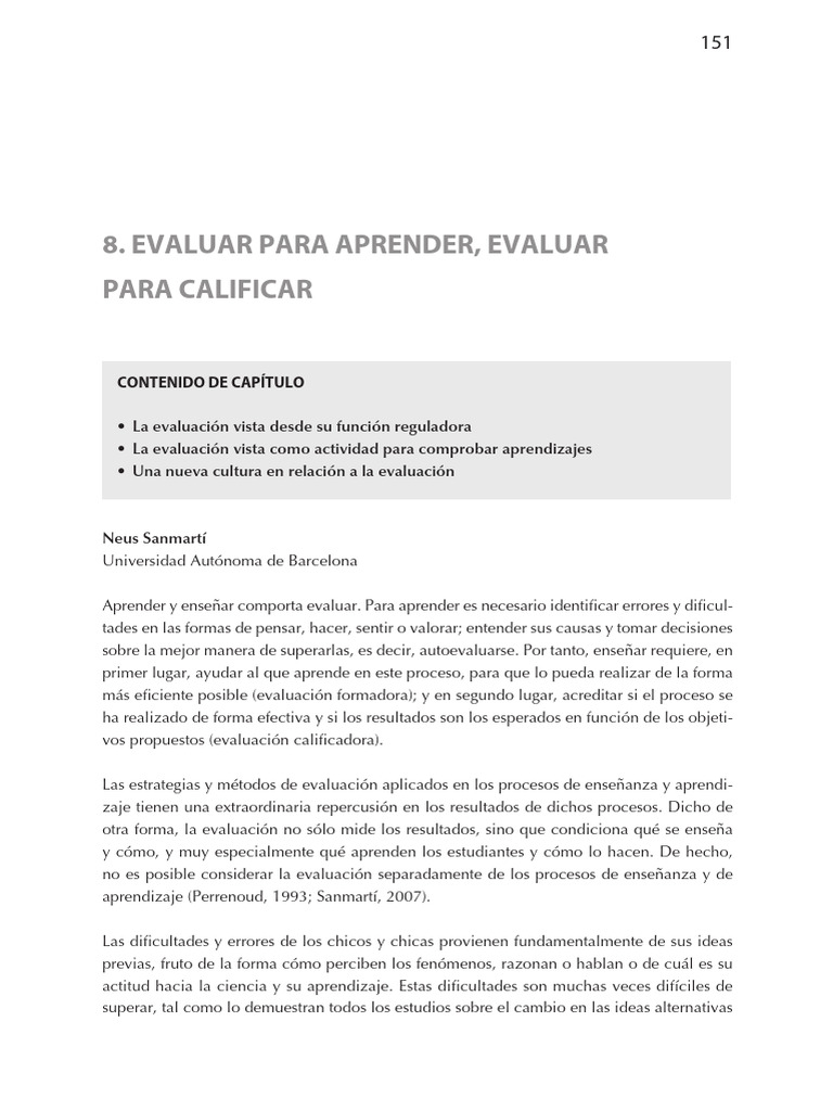 Evaluar para Aprender, Evaluar para Calificar: Contenido de Capítulo | PDF